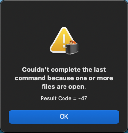 KB Corel: Roxio Toast: Disc burning is interrupted with error "One or more files are open" or ...